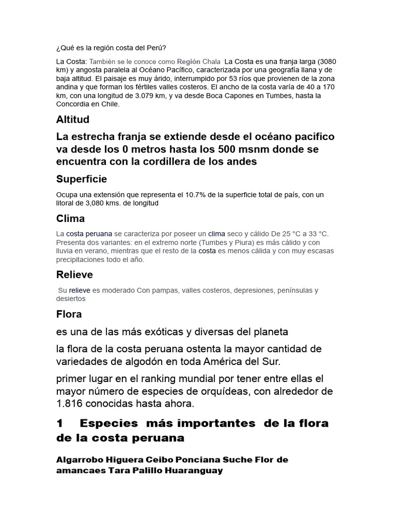 Geografía y Biodiversidad de la Costa Peruana | PDF | Perú | Ciencias ...