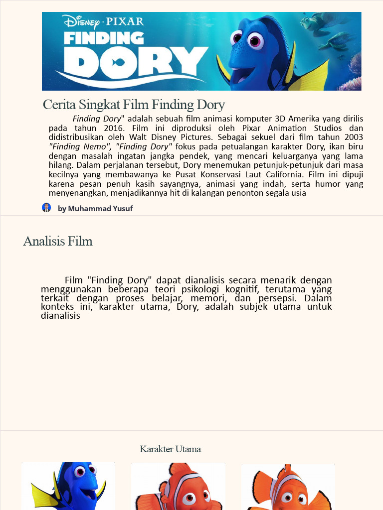 Finding Dory Film Animasi Dari Pixar Yang Menghibur | PDF