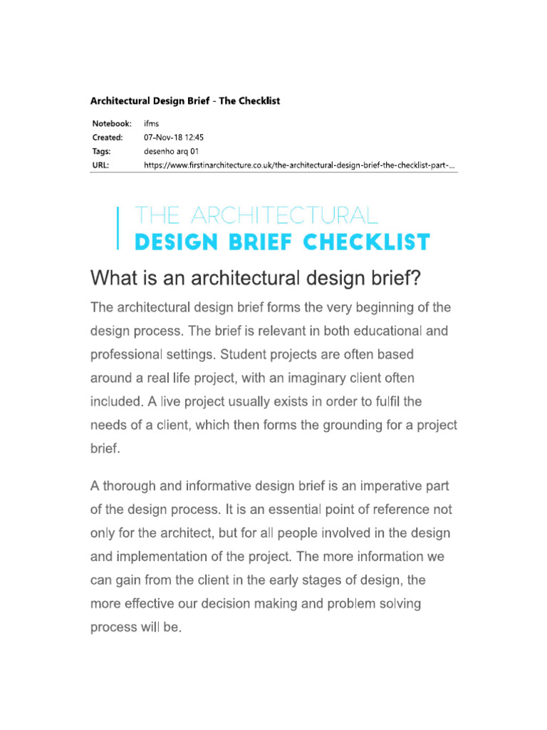 Architectural - Design Brief Checklist | PDF