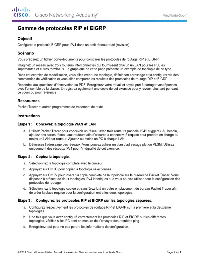 Comparaison des protocoles RIP et EIGRP | PDF | Topologie de réseau ...