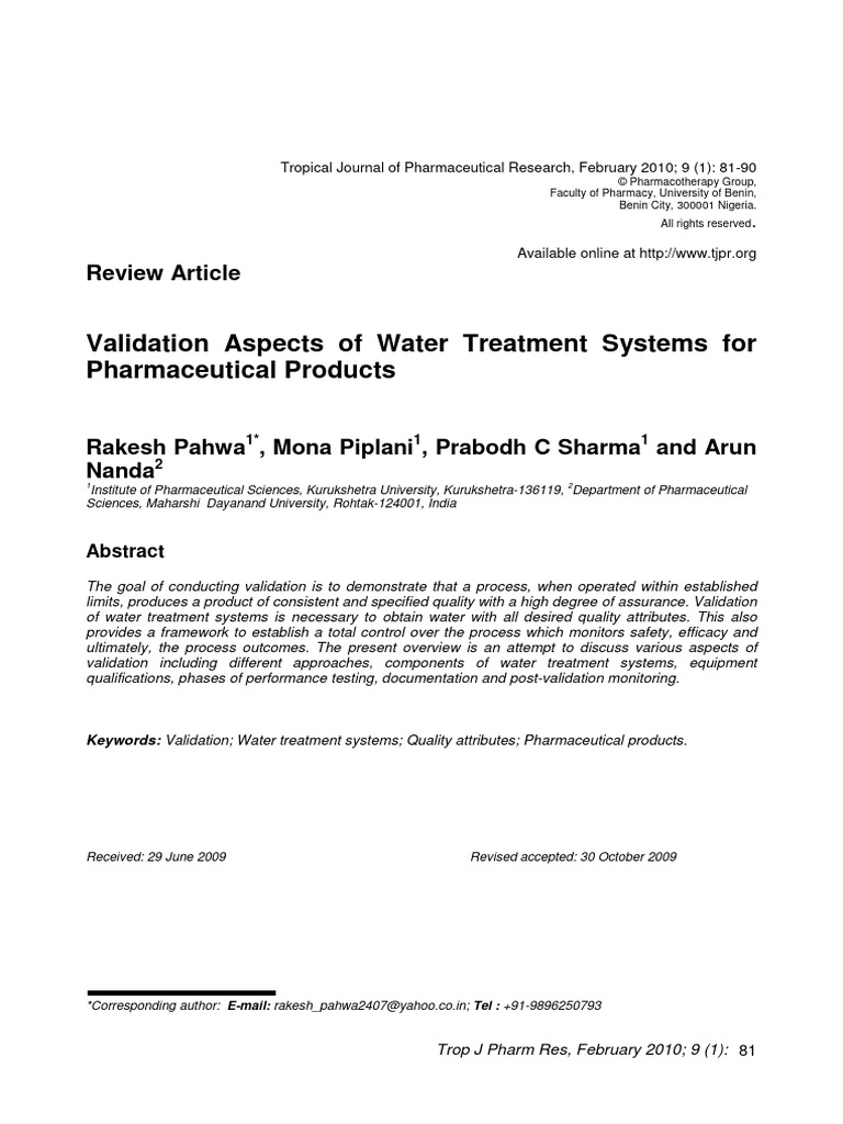 Validation of Pharma Water System (2010) | PDF | Water Purification ...