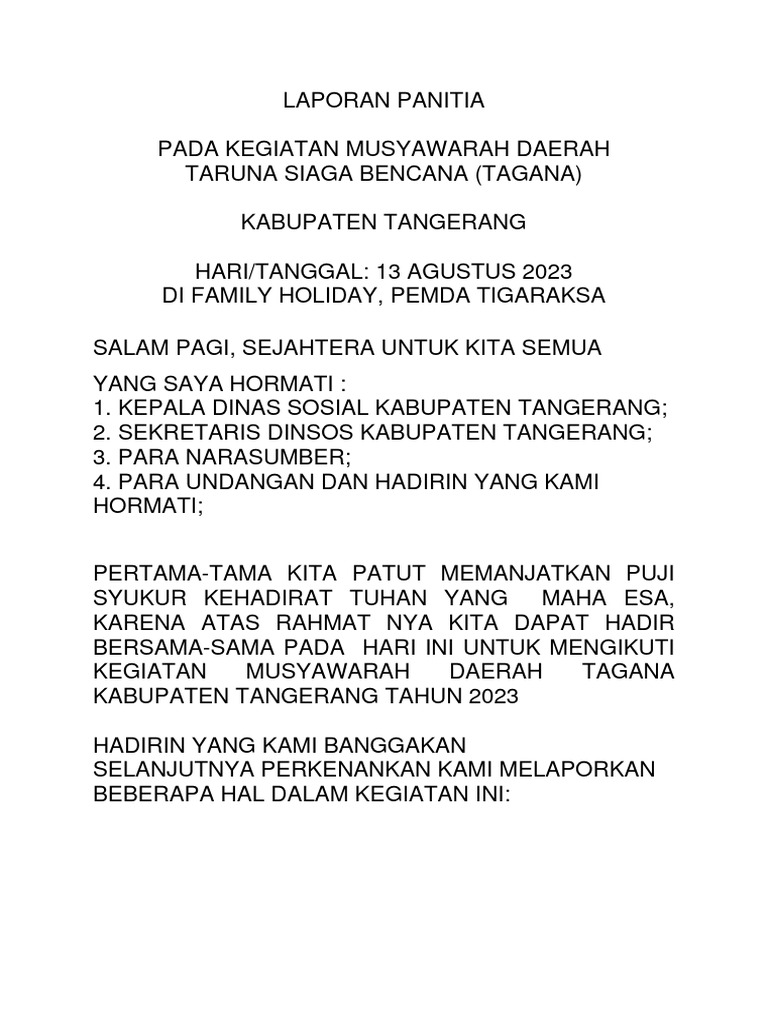 Laporan Panitia Musda Tagana | PDF | Politik | Ilmu Sosial