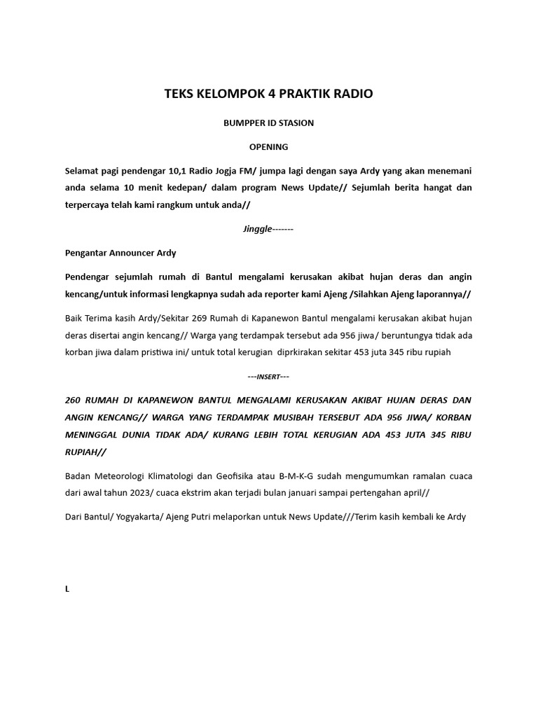 TEKS KELOMPOK 4 PRAKTIK RADIO Heheeillowm | PDF
