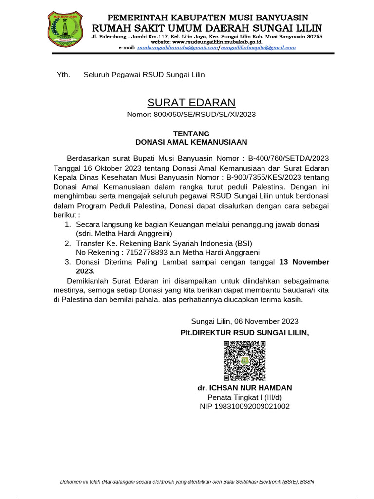 Surat Edaran Donasi Amal Kemanusiaan | PDF