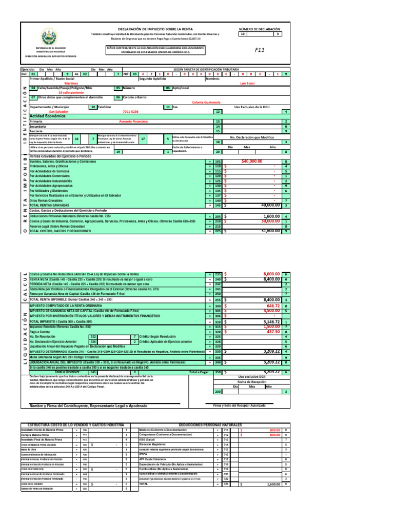 Formato F11 para Practicar Disr | PDF | Impuestos | Dinero