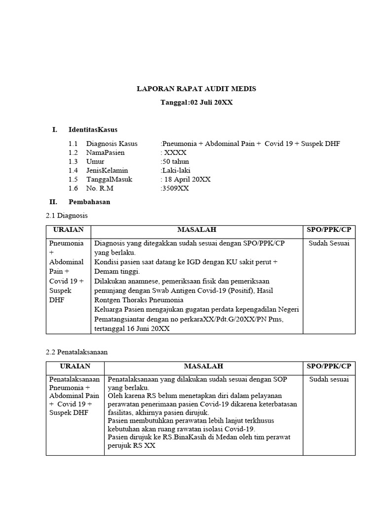 Contoh Laporan Audit Medik An - XX | PDF
