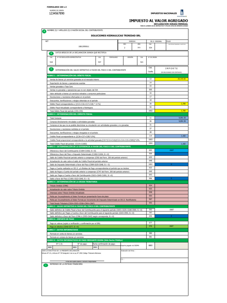 Declaración Jurada IVA Formulario 200 | PDF | Impuesto al valor ...