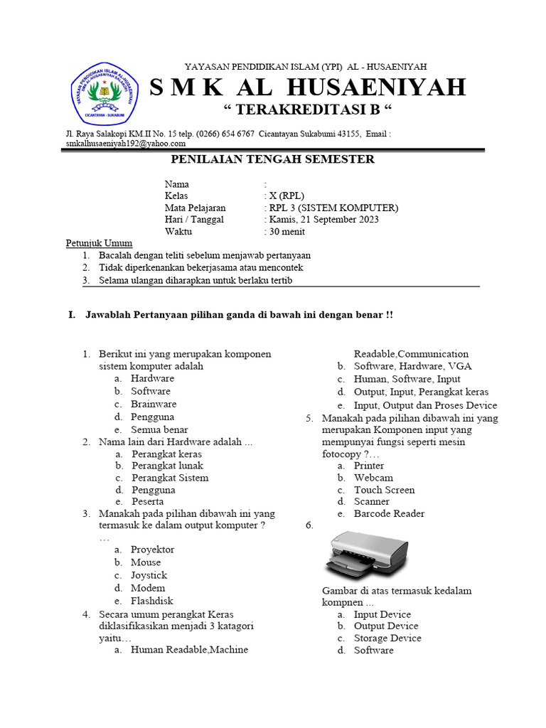 Soal Pts Pg Essai Siskom x Rpl 3 2022 Semester 1 | PDF
