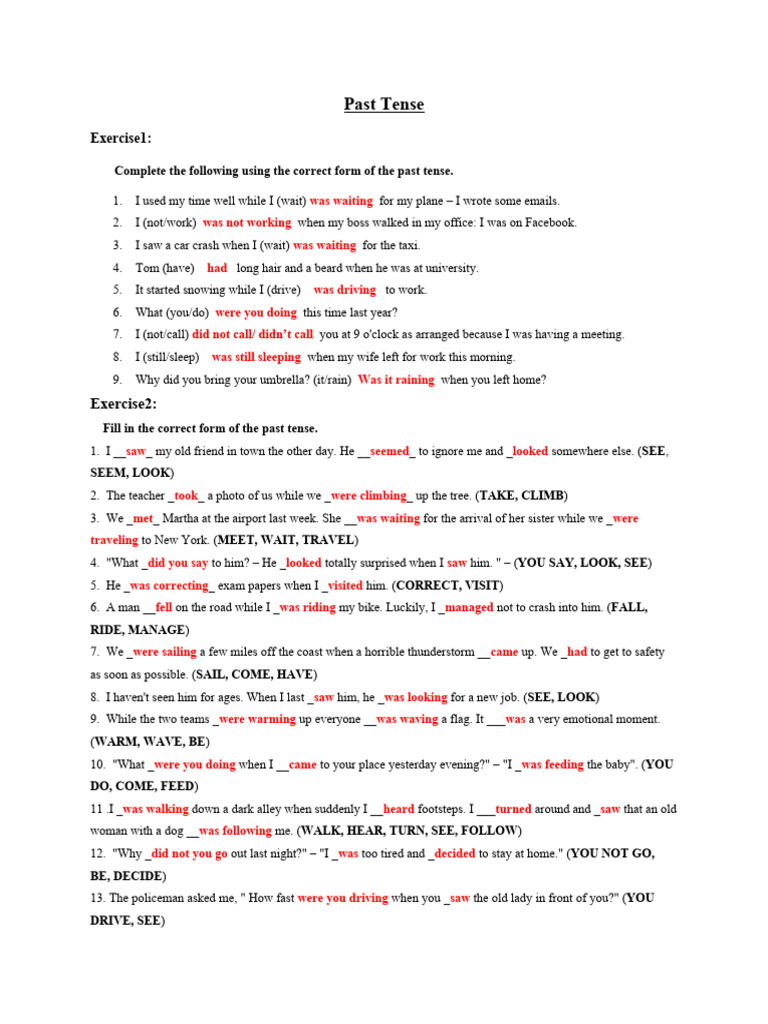 Past Tense Exercises | PDF