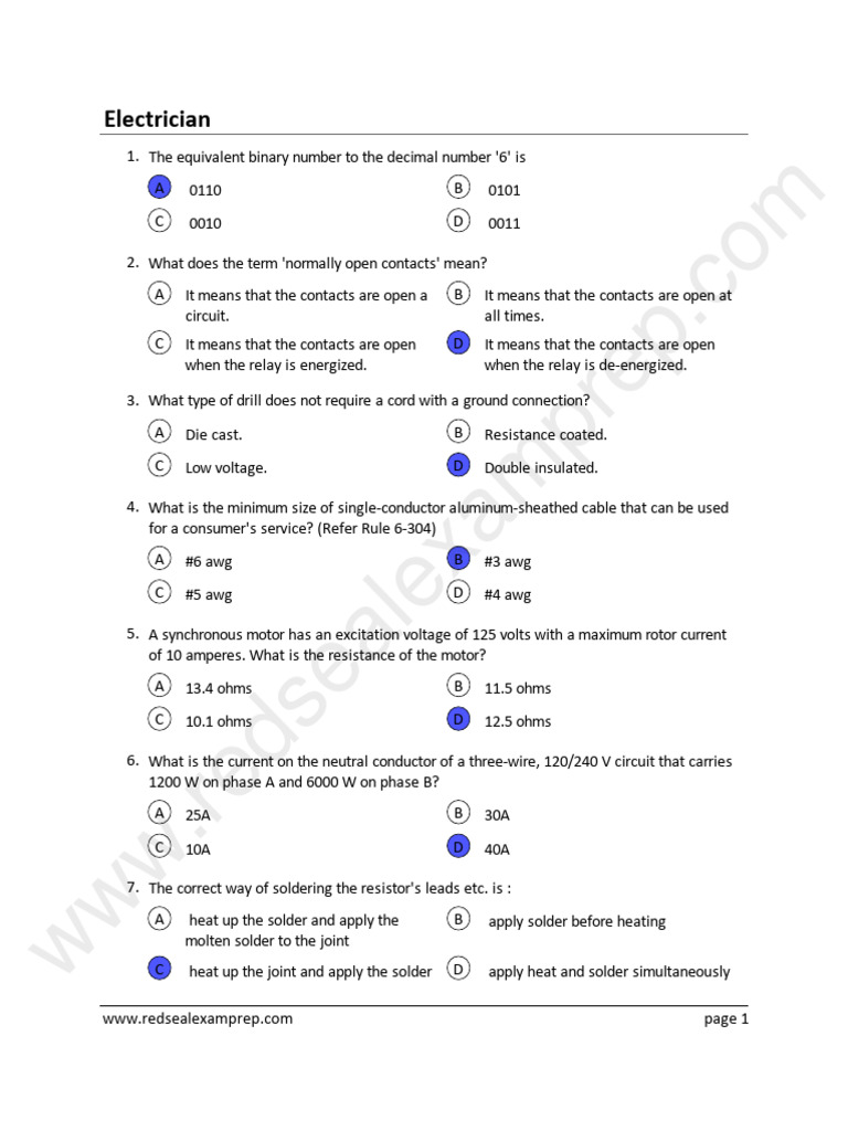 3 - Electrician Answer Sheet | Download Free PDF | Electric Motor ...