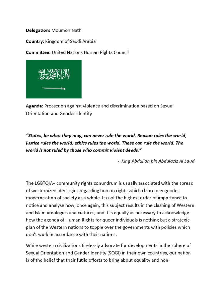 Position Paper Saudi Arabia | PDF | Homosexuality | Saudi Arabia