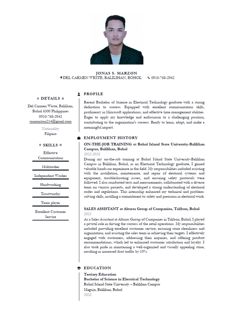 Marzon Jonas Resume | PDF | Cognition