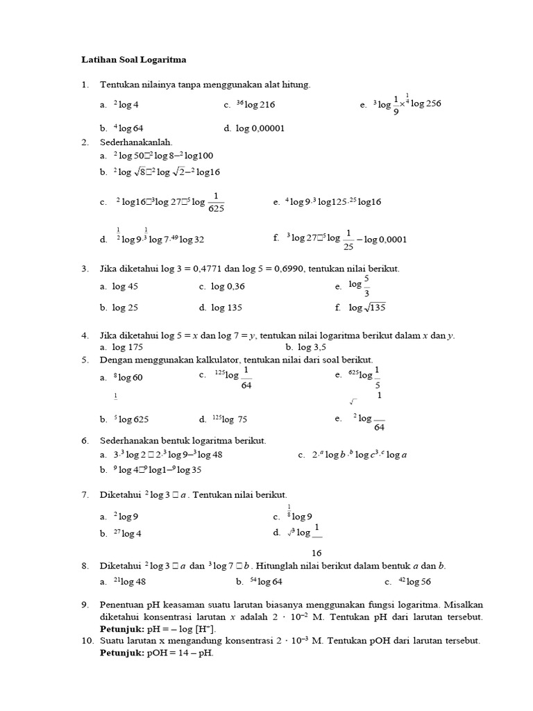 Latihan Soal Logaritma Pdf