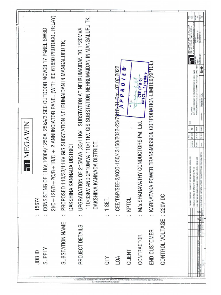 11kV Switchgear Approved Drawings 1 | PDF