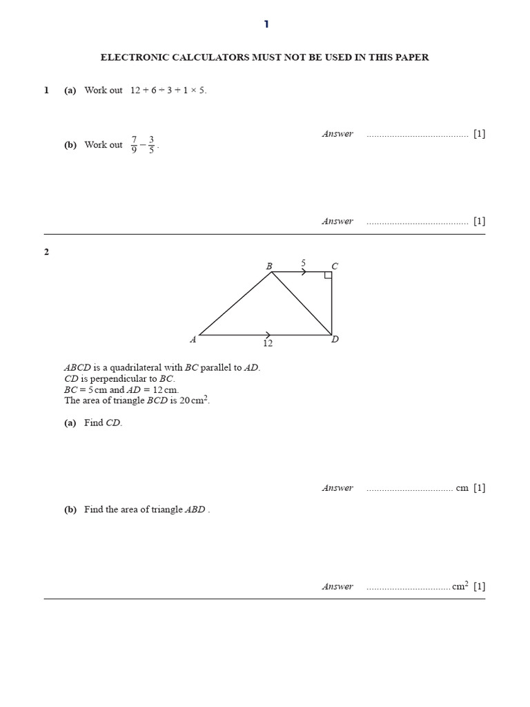 Math D O Level Style Question Paper 1 Pdf Area Elementary Mathematics