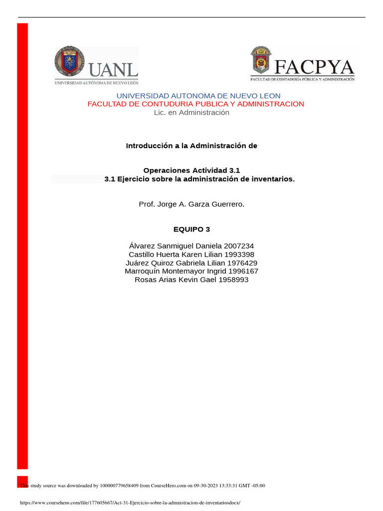 Act 3.1 Ejercicio Sobre La Admnistracion de Inventarios.docx | PDF | Inventario | Logística