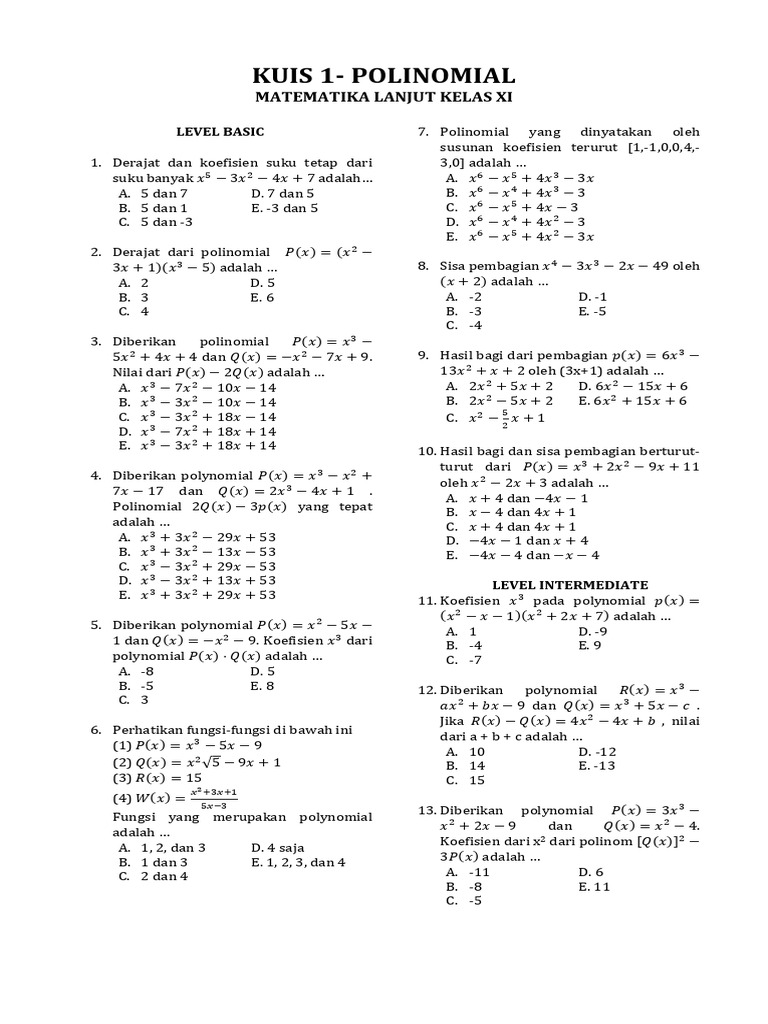 Xi - Kuis 1 - Polinomial 1 | PDF