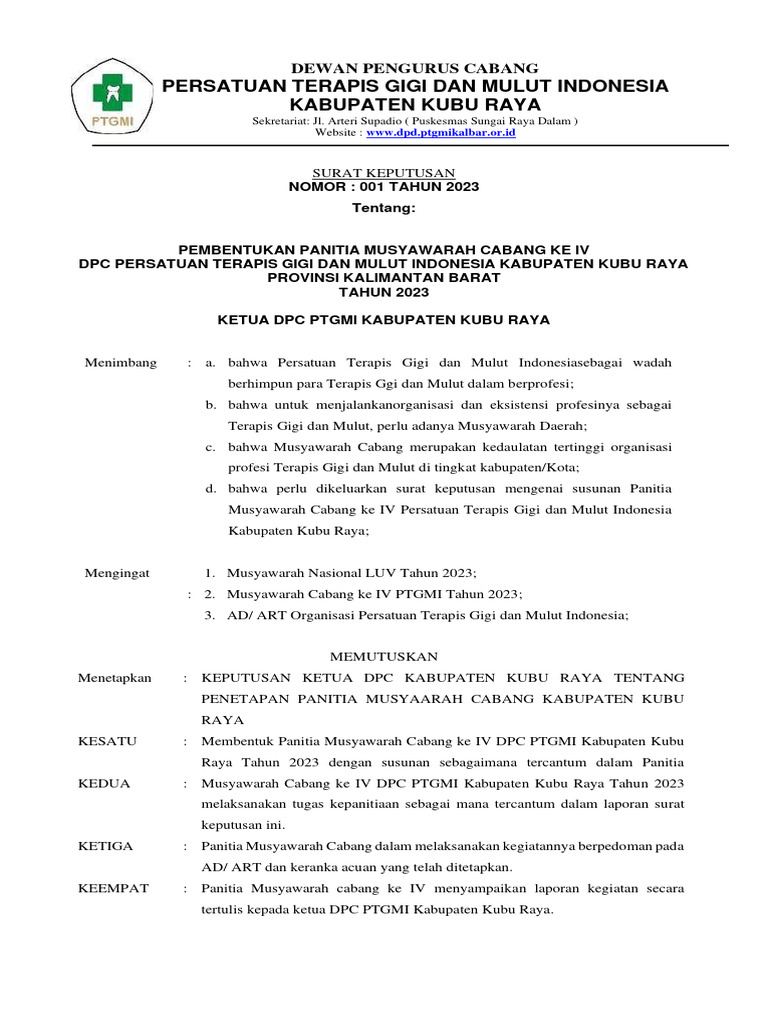 Pembentukan Panitia Muscab IV PTGMI Kubu Raya | PDF