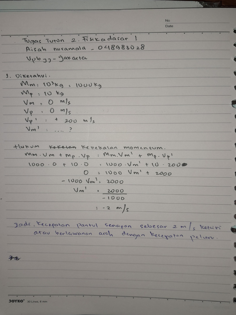 Tugas Tuton 2-Aisah Nuramala 048983028 - Fisika Dasar I | PDF Tugas Tuton 2-Aisah Nuramala 048983028 - Fisika Dasar I | PDF