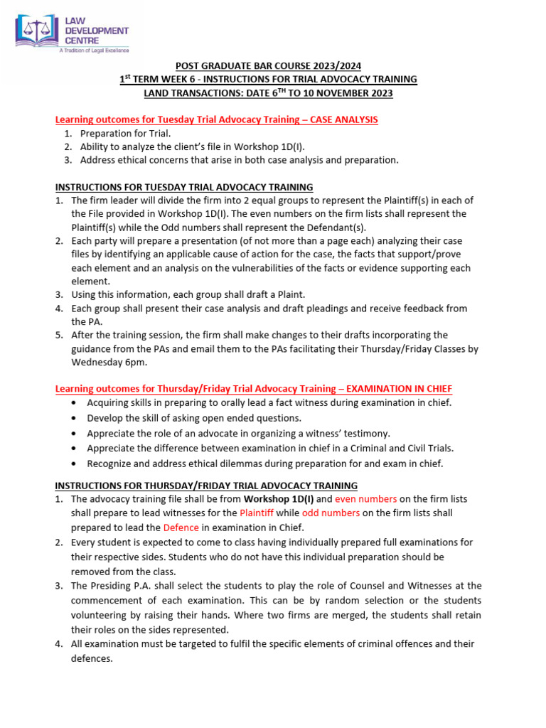 Instructions For Advocacy Training - Case Analysis & Examination in ...