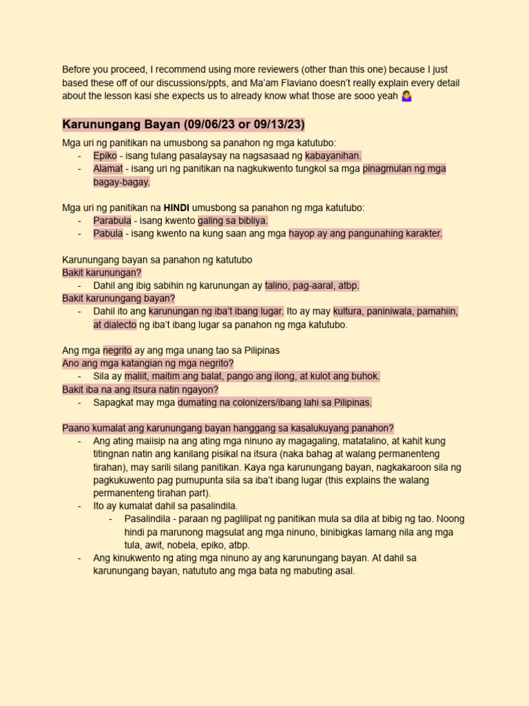 GR 8 q1 Filipino Notes | PDF