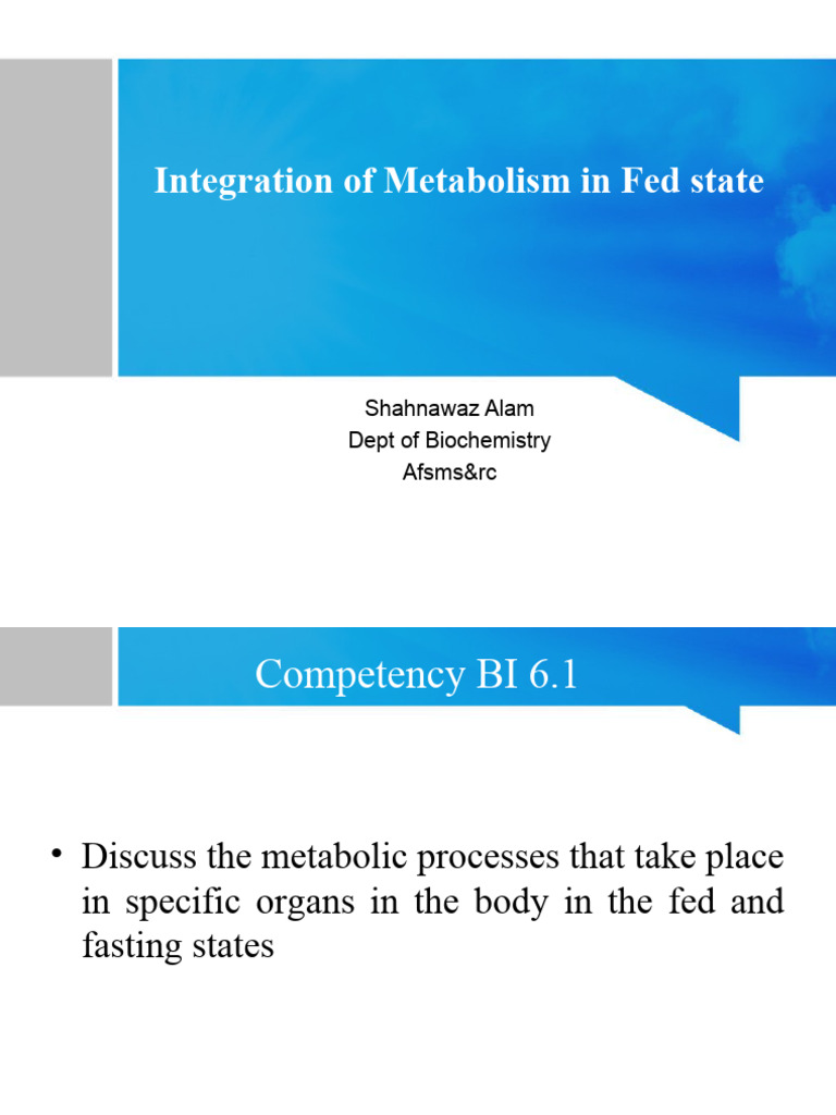 Fed State of Metabolism | PDF | Glycolysis | Metabolism