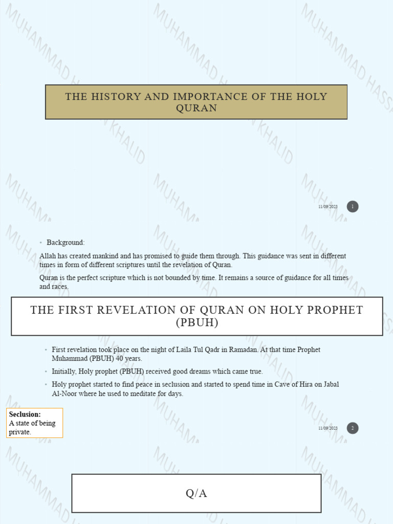 History & Importance of Holy Quran | PDF | Quran | Islam
