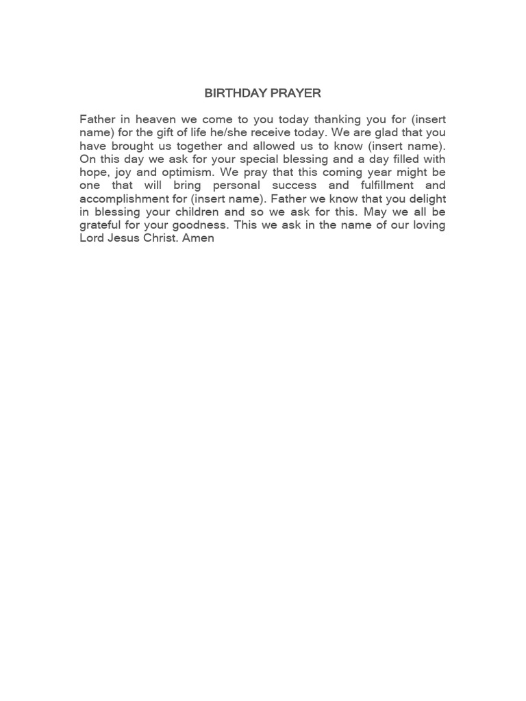 Birthday Prayer for Celebration | PDF