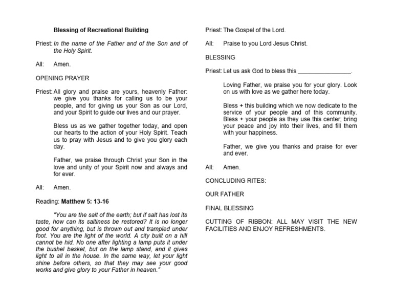 Blessing of Recreational Building | PDF | God The Father | Glory (Religion)