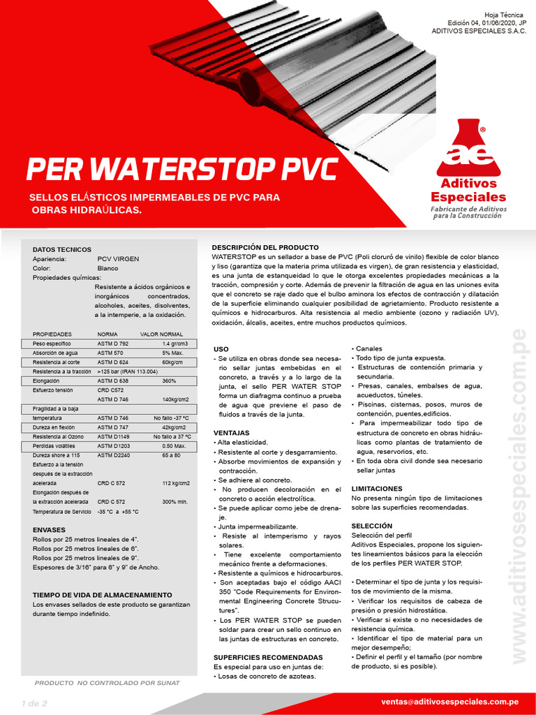 Per Waterstop PVC: Datos Tecnicos | PDF | Hormigón | Soldadura
