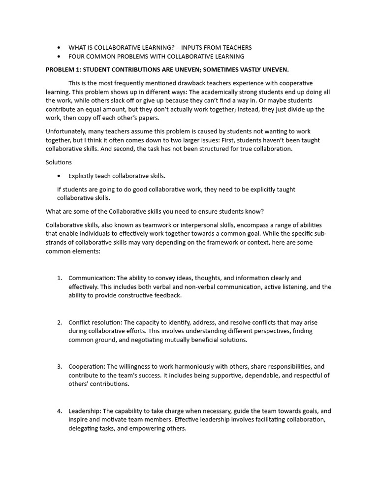 Inputs On Collaborative Learning | PDF | Communication | Leadership