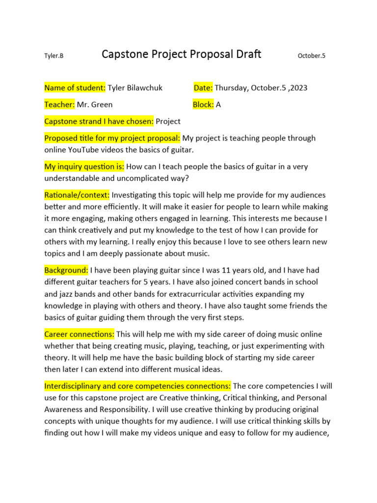 Capstone Project Proposal Draft | PDF | Thought | You Tube