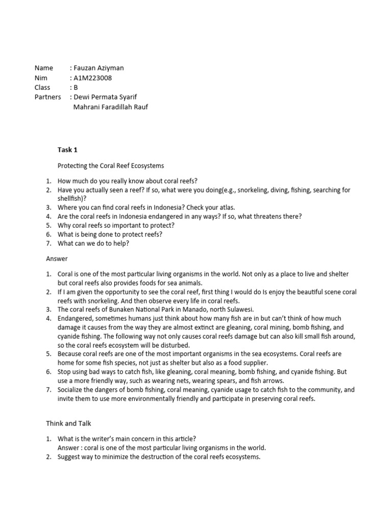 Task 1 (Intensive Reading) | PDF | Coral Reef | Coral