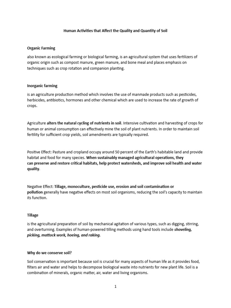 Human Activities That Affect The Quality and Quantity of Soil | PDF ...