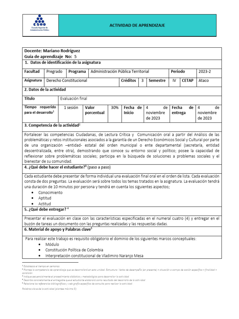 Guia de Aprendizaje Evaluación Final | PDF | Evaluación | Cognición