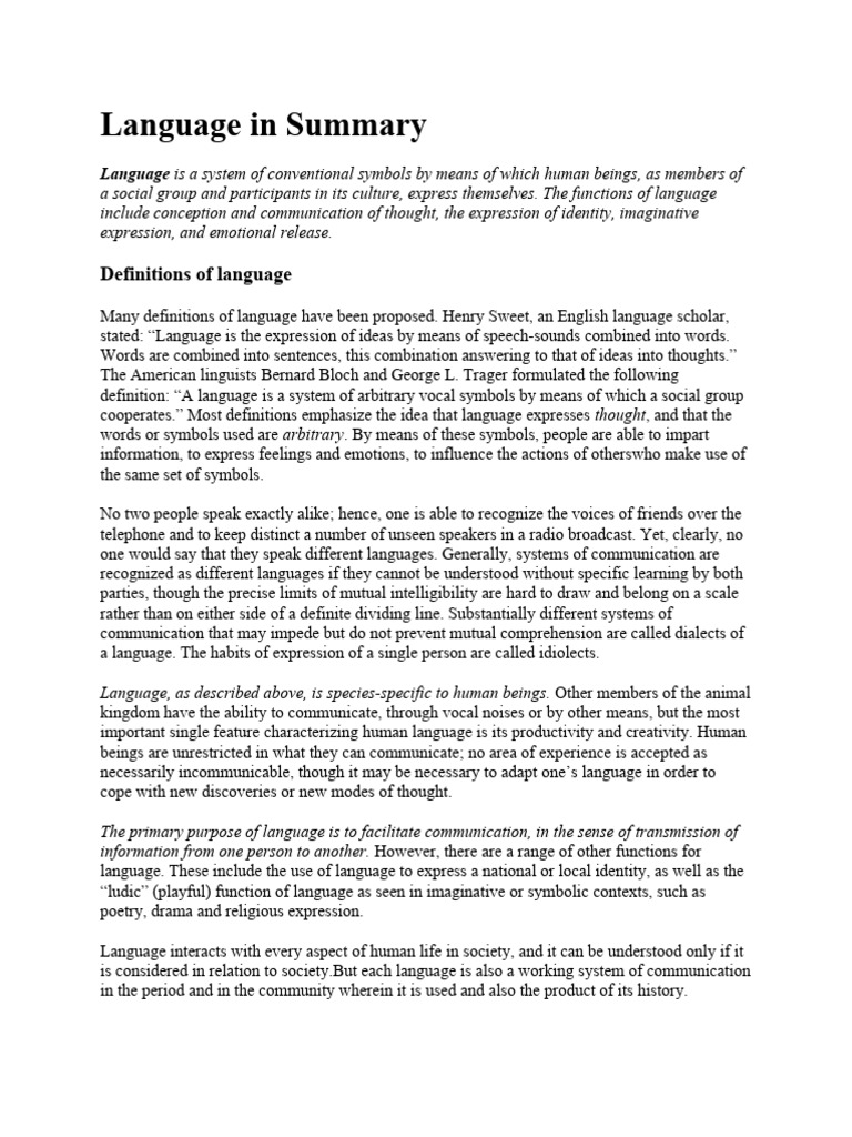 Language in Summary | PDF | Morphology (Linguistics) | Phonetics