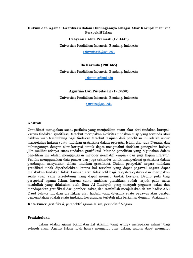 Gratifikasi dalam Hubungannya sebagai Akar Korupsi menurut Perspektif Islam_rev | PDF