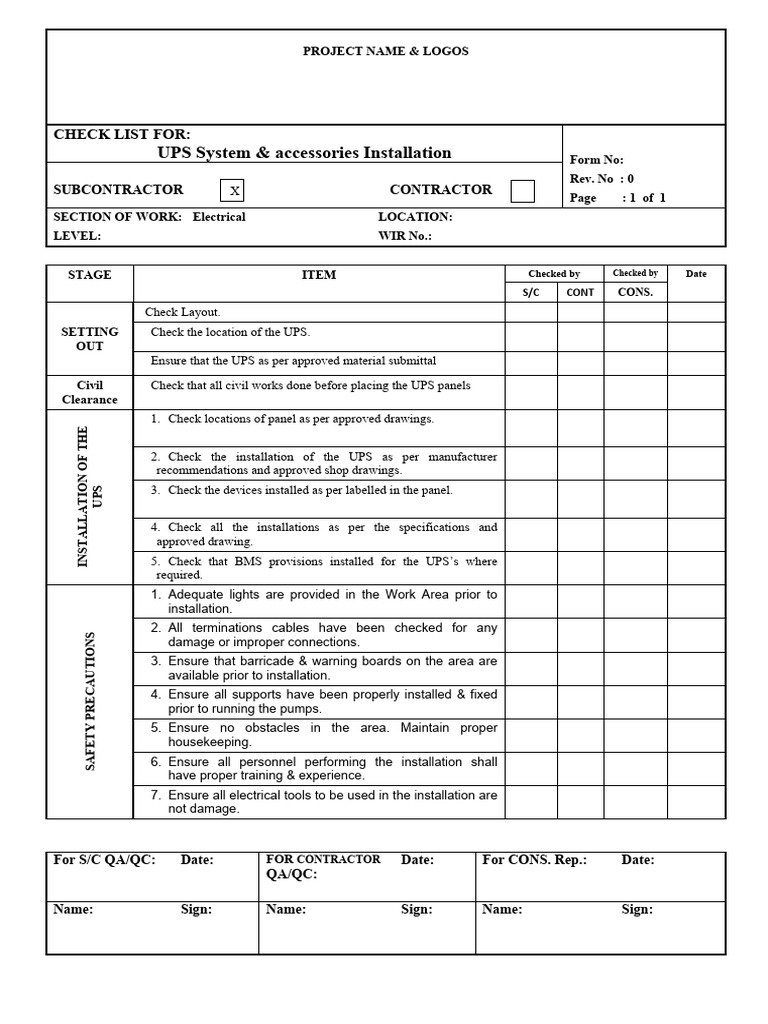 Checklist For UPS & Accessories Installation | PDF | Manufactured Goods ...