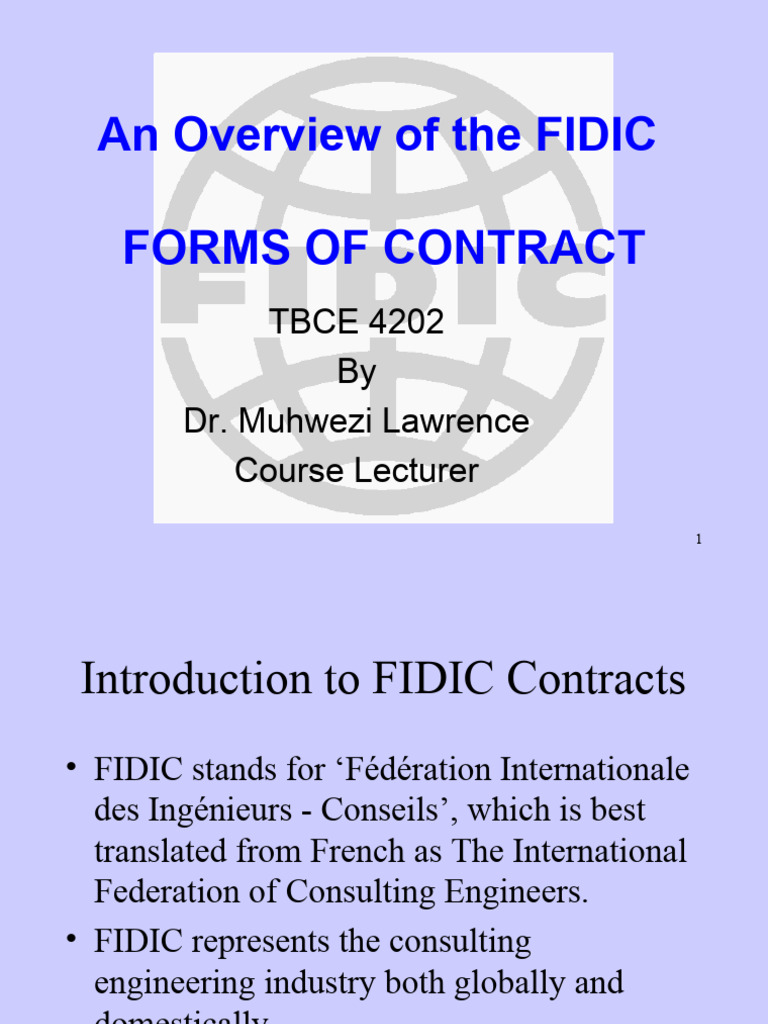 Lecture 7 Fidic Forms Of Contract Pdf Private Law Business