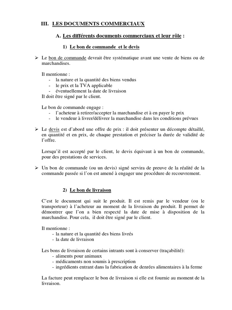 Les Documents Commerciaux Essentiels | PDF | Facture | Taxe sur la ...