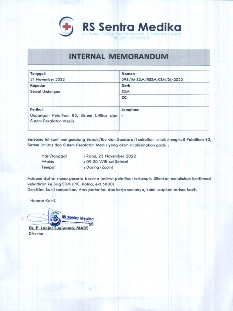 098 - Inmem Pelatihan B3, Sistem Utilitas Dan Sistem Peralatan Medis | PDF