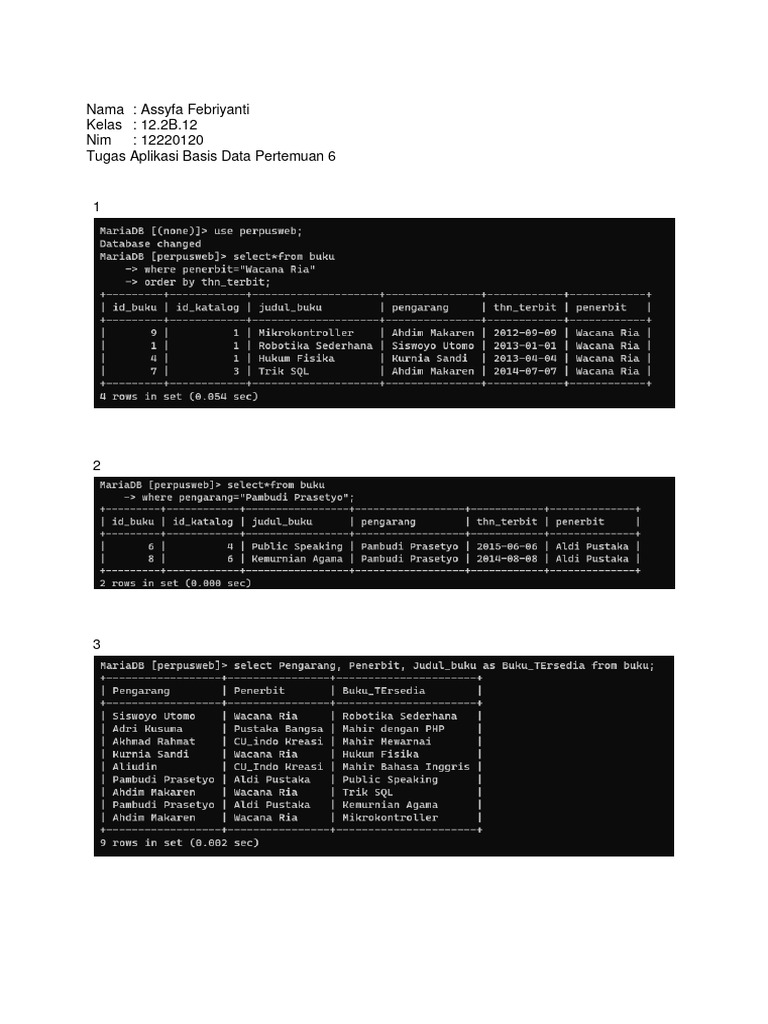 Aplikasi Basis Data Pertemuan 6 | PDF