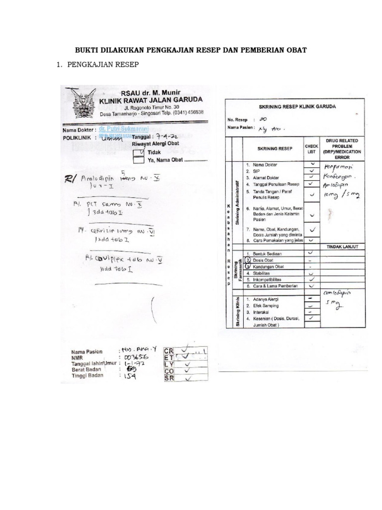 1. BUKTI DILAKUKAN PENGKAJIAN RESEP DAN PEMBERIAN OBAT | PDF