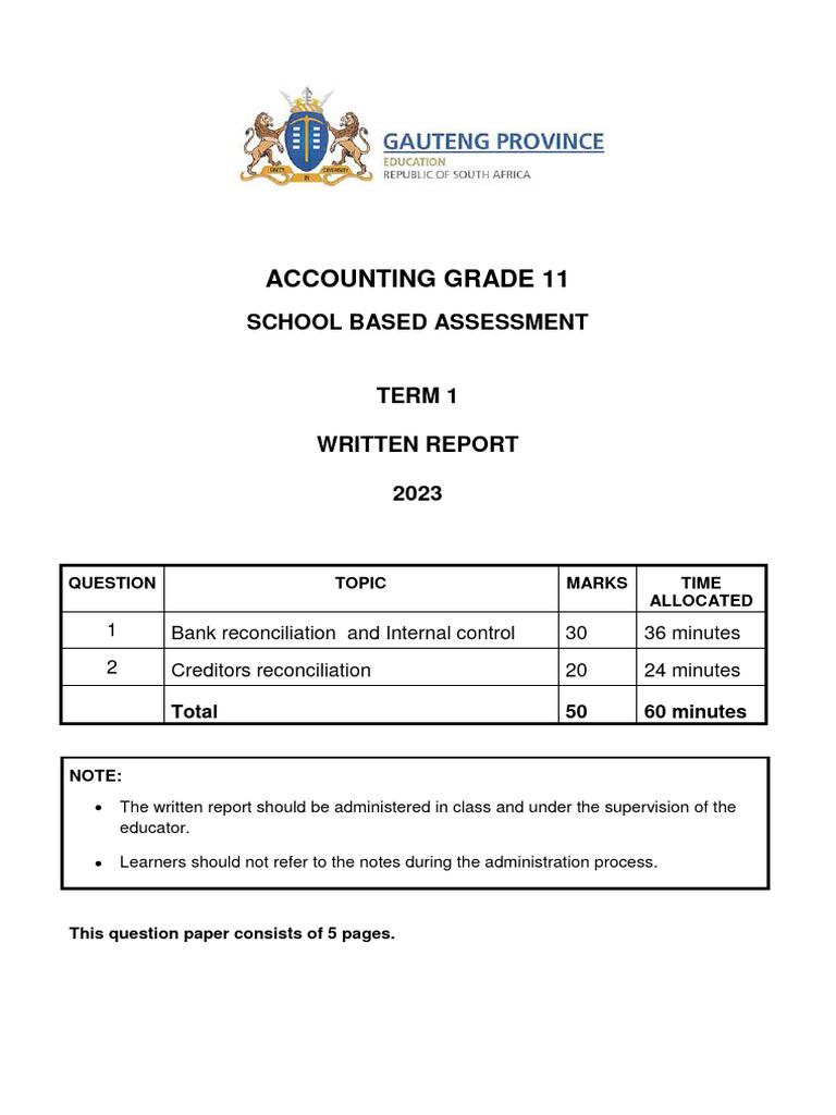 2023 Grade 11 Written Report QP | PDF | Bookkeeping | Debits And Credits