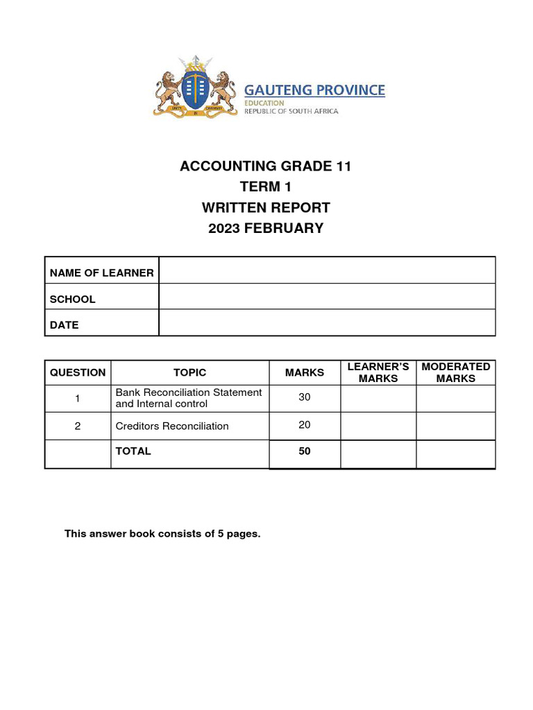 Grade 11 Accounting Term 1 Report 2023 | PDF | Debits And Credits ...