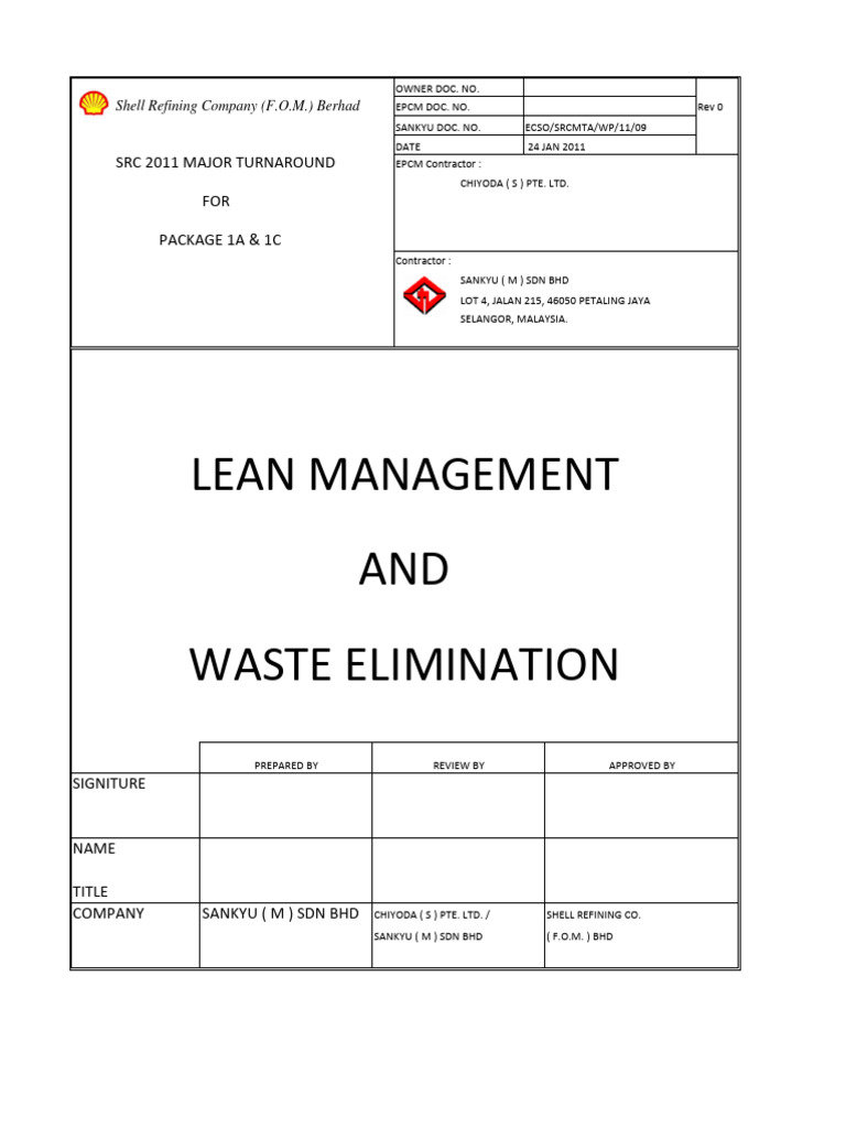 Procedure For LEAN Management & Waste Elimination Example | PDF | Lean ...