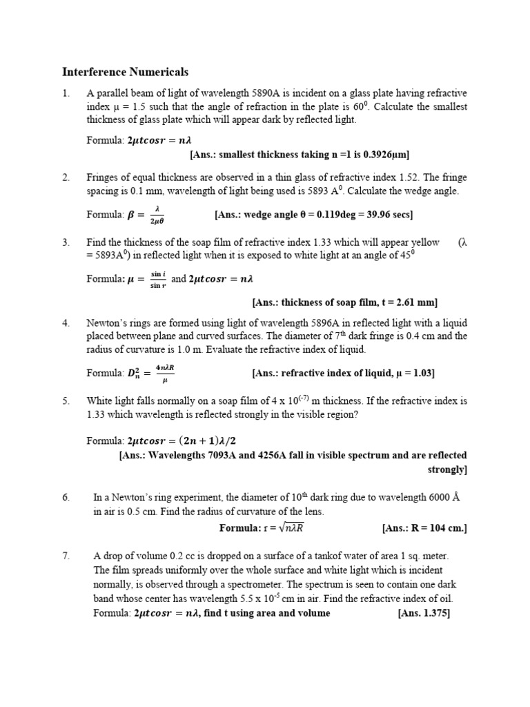 Physics Interference Problems | PDF | Diffraction | Optical Fiber
