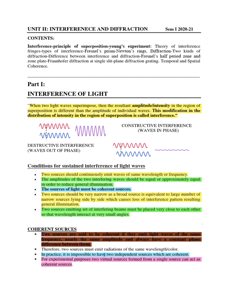 UNIT2 Interference Diffraction | Download Free PDF | Coherence (Physics) | Waves