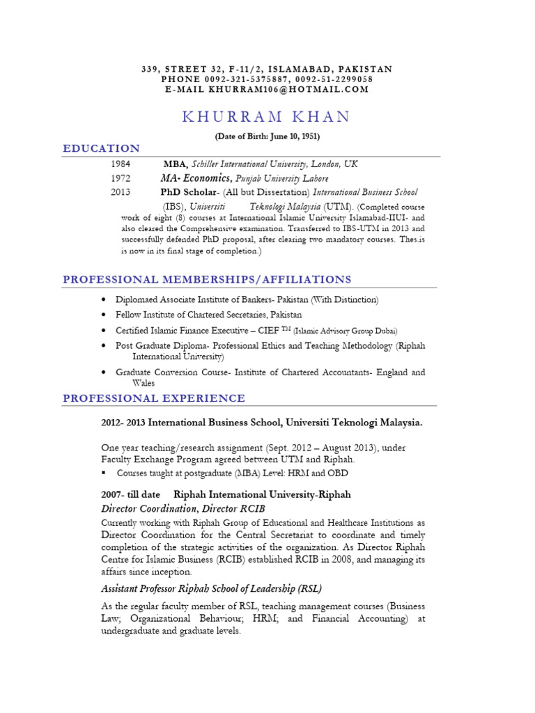 Khurram Khan: Education | PDF | Islamic Banking And Finance | Banks