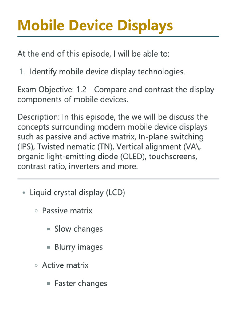 Comptia Aplus2201101 1 2 1 Mobile Device Displays | PDF